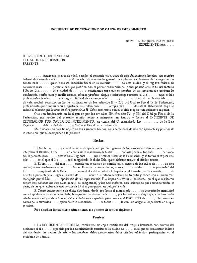 Incidente de Recusaci N Por Causa de Impedimento | PDF | Justicia | Crimen y violencia