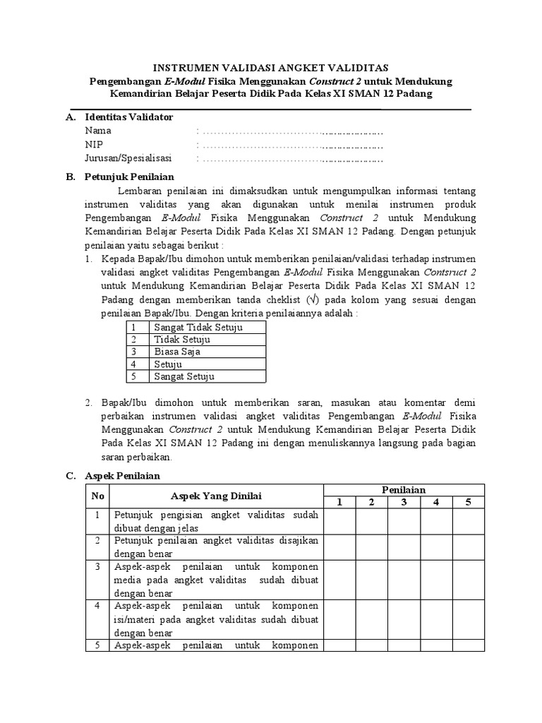 Instrumen Validasi Angket Validitas | PDF