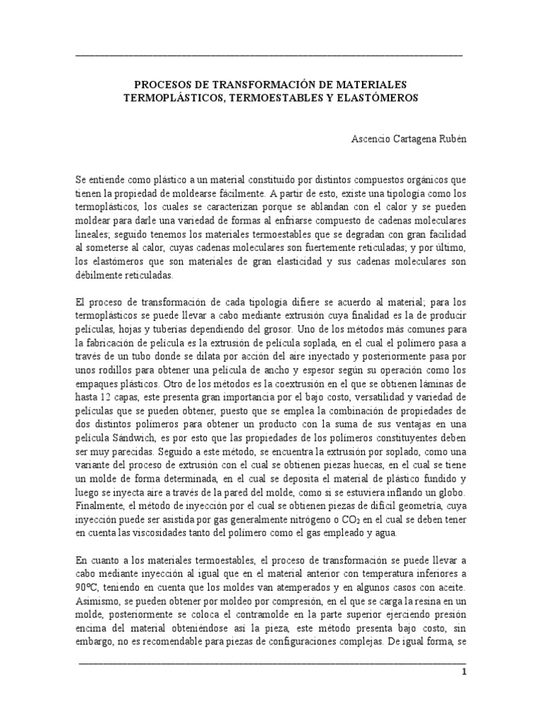 Procesos de Transformación de Plásticos | PDF | El plastico | Polímeros