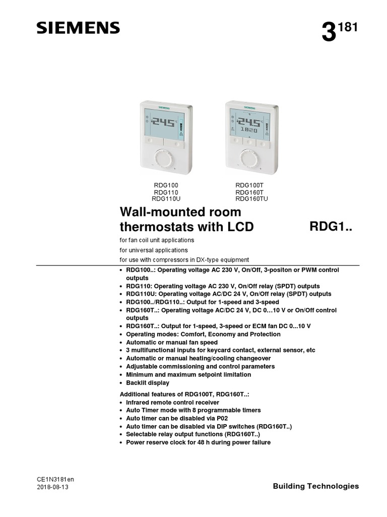 RDG100 Datasheet en PDF | PDF | Thermostat | Electric Heating