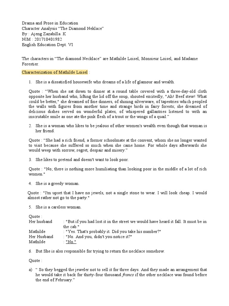 Mathilde Loisel in "The Diamond Necklace" | PDF | Mystery, Thriller & Crime Fiction