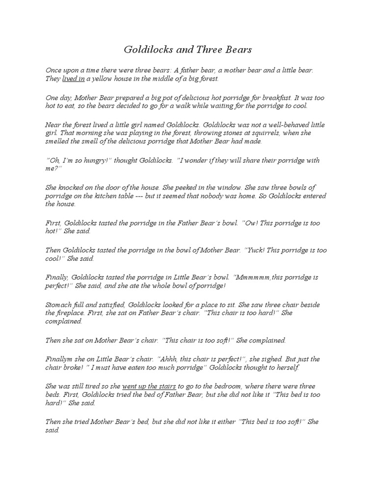 Goldilocks and Three Bears | PDF | Goldilocks And The Three Bears ...