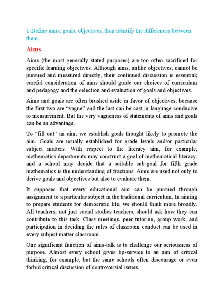 Aims and Objectives | PDF | Teachers | Curriculum