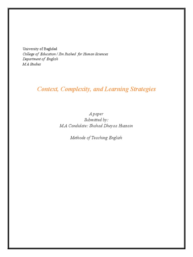 Context, Complexity and Learning Strategies | PDF | System | Learning