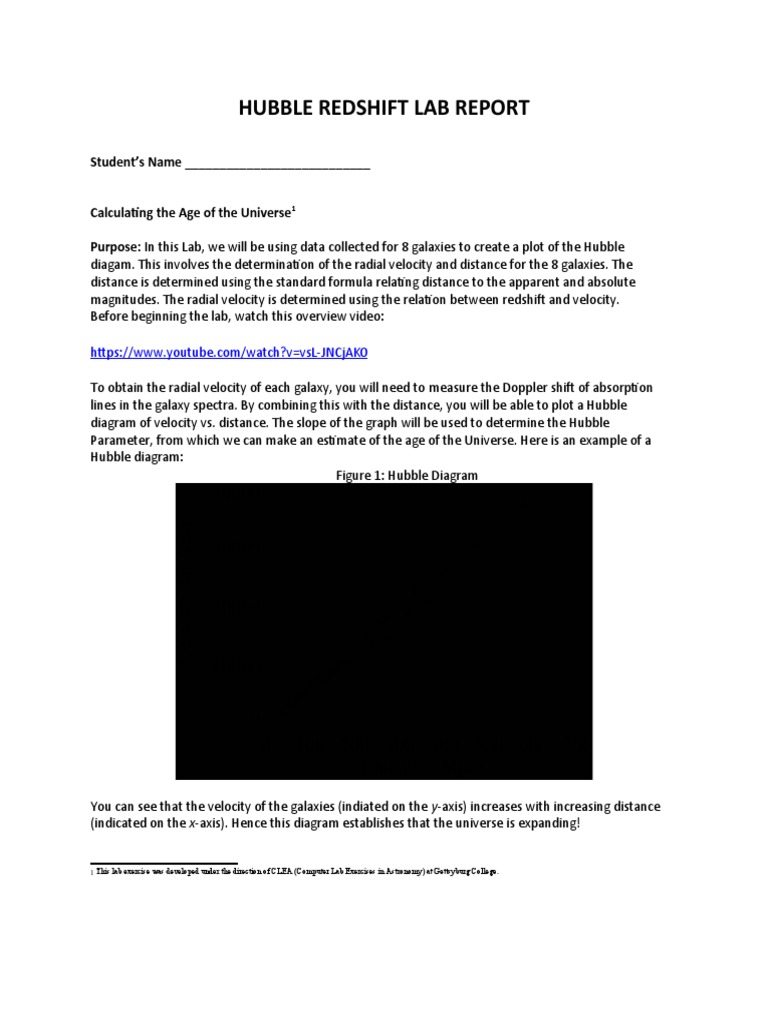 Hubble Redshift Lab Analysis | PDF | Redshift | Scientific Observation