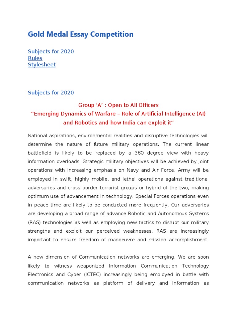 Gold Medal Essay Competition | PDF | Satellite | Artificial Intelligence
