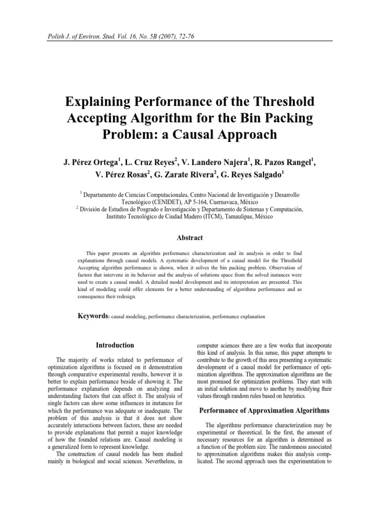 Explaining Performance of The Threshold Accepting Algorithm For The Bin ...