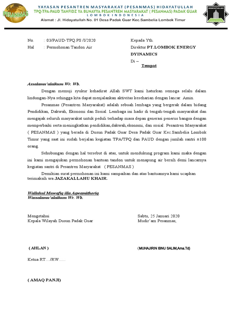 Contoh Surat Permohonan Bantuan | PDF