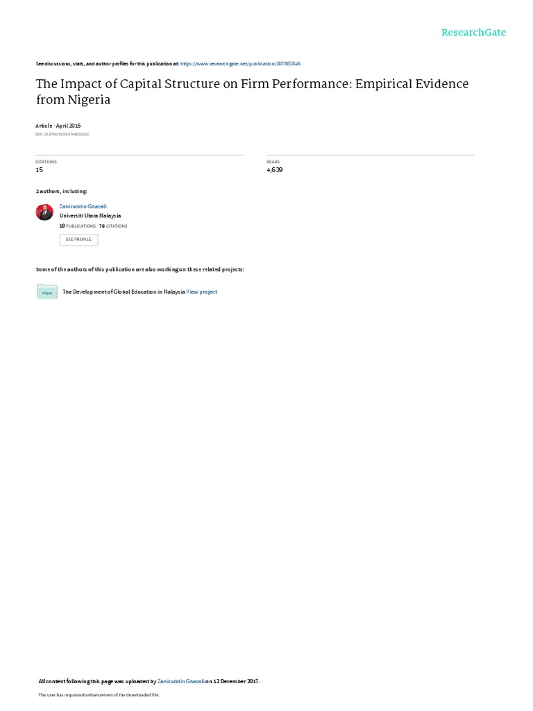 The Impact of Capital Structure On Firm Performanc PDF | PDF | Capital ...