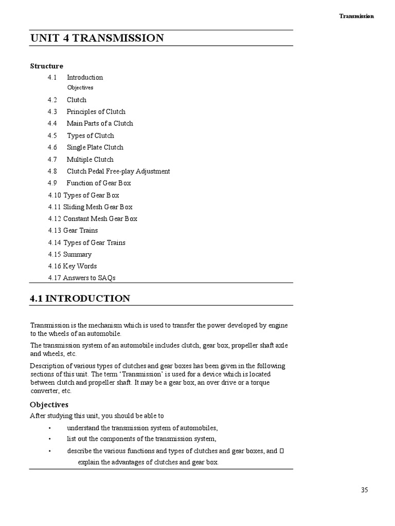 Unit 4 Transmission: Structure | Download Free PDF | Clutch ...