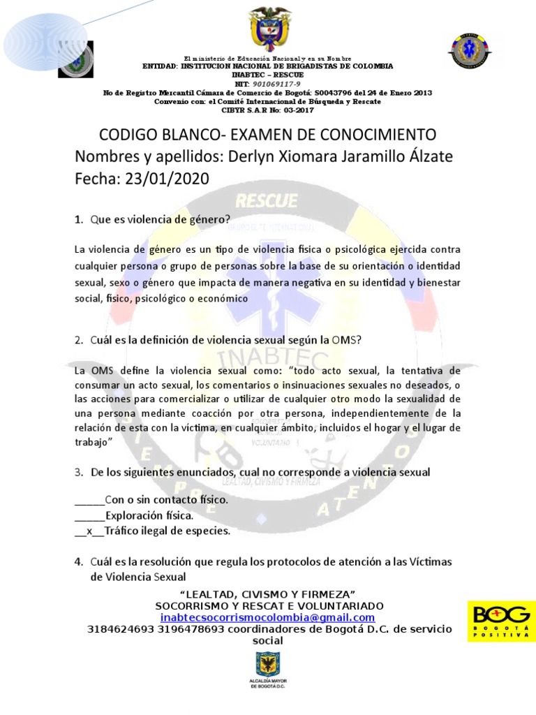 Examen de Codigo Blanco | PDF | Violencia sexual | Violencia