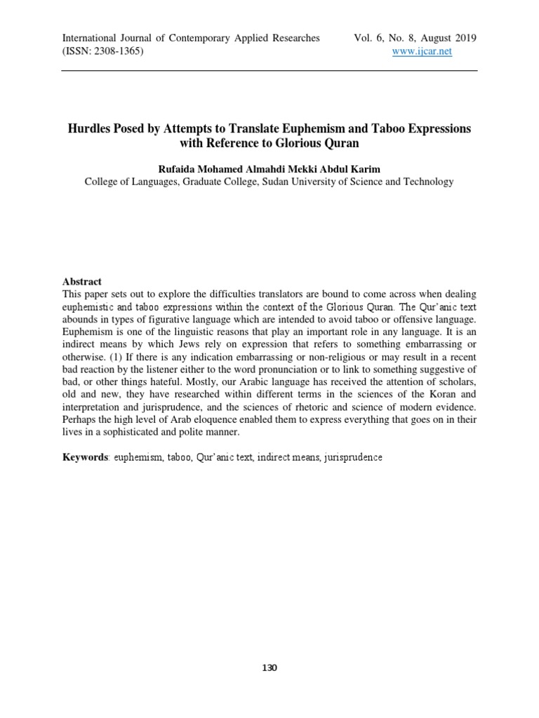 Hurdles Posed by Attempts To Translate Euphemism and Taboo Expressions ...