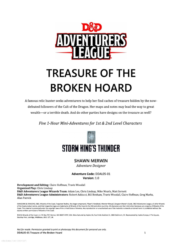 DDAL05-01 Treasure of The Broken Hoard Obs | PDF | Dungeons & Dragons ...