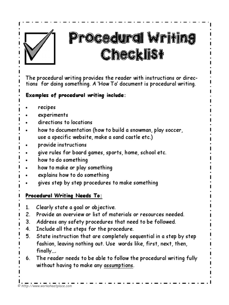 Procedural Writing Checklist | PDF