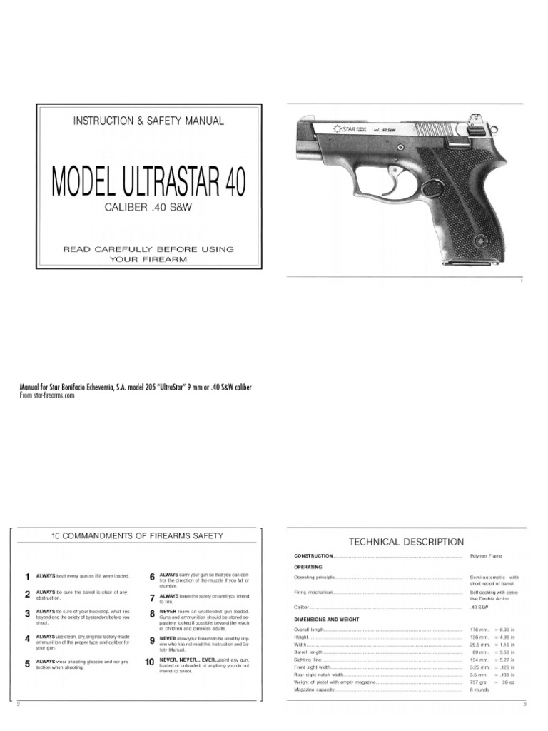 Manual For Star Bonifacio Echeverria, S.A. Model 205 "Ultrastar" 9 MM ...