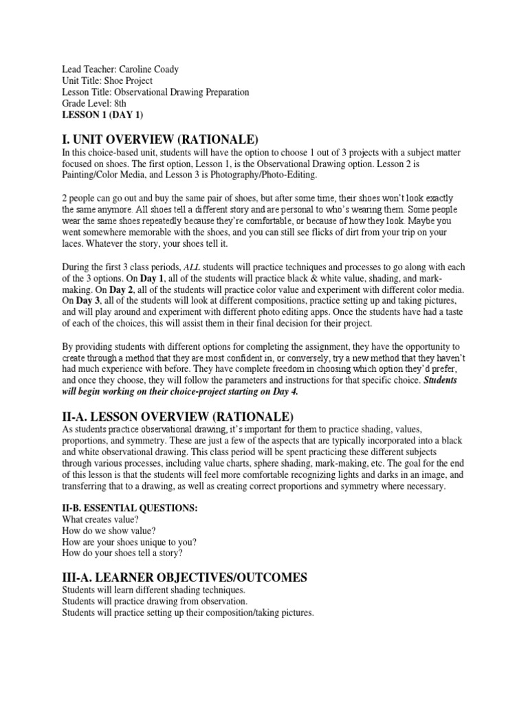 I. Unit Overview (Rationale) : Lesson 1 (Day 1) | PDF | Composition ...