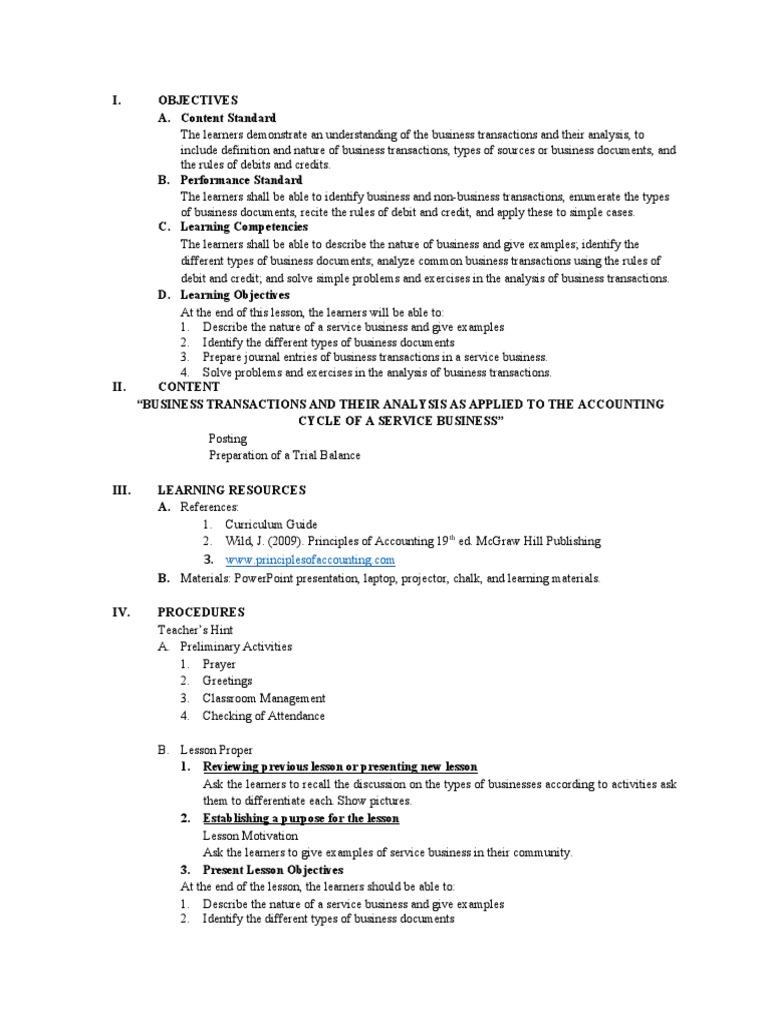 Lesson Plan in Accounting 2.3 | PDF | Debits And Credits | Teaching