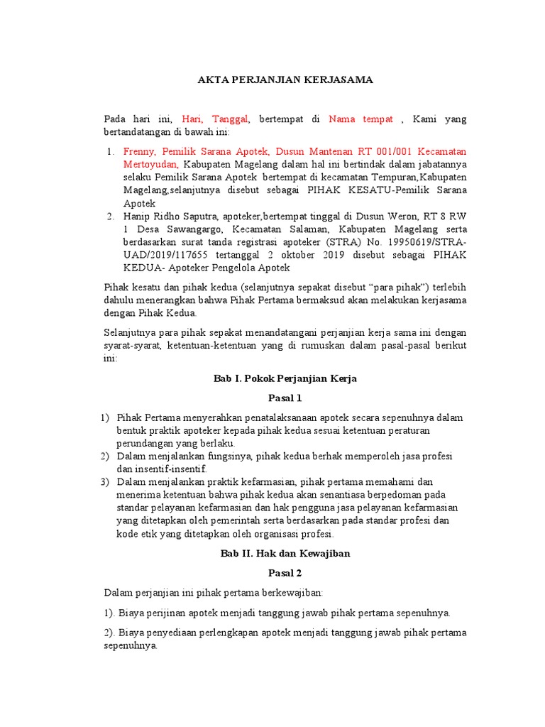 Akta Perjanjian Kerjasama | PDF