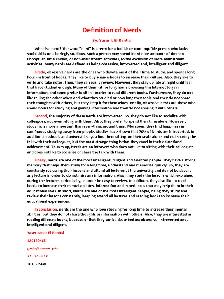 Definition of Nerds: By: Yaser I. El-Rantisi | PDF | Cognitive Science ...