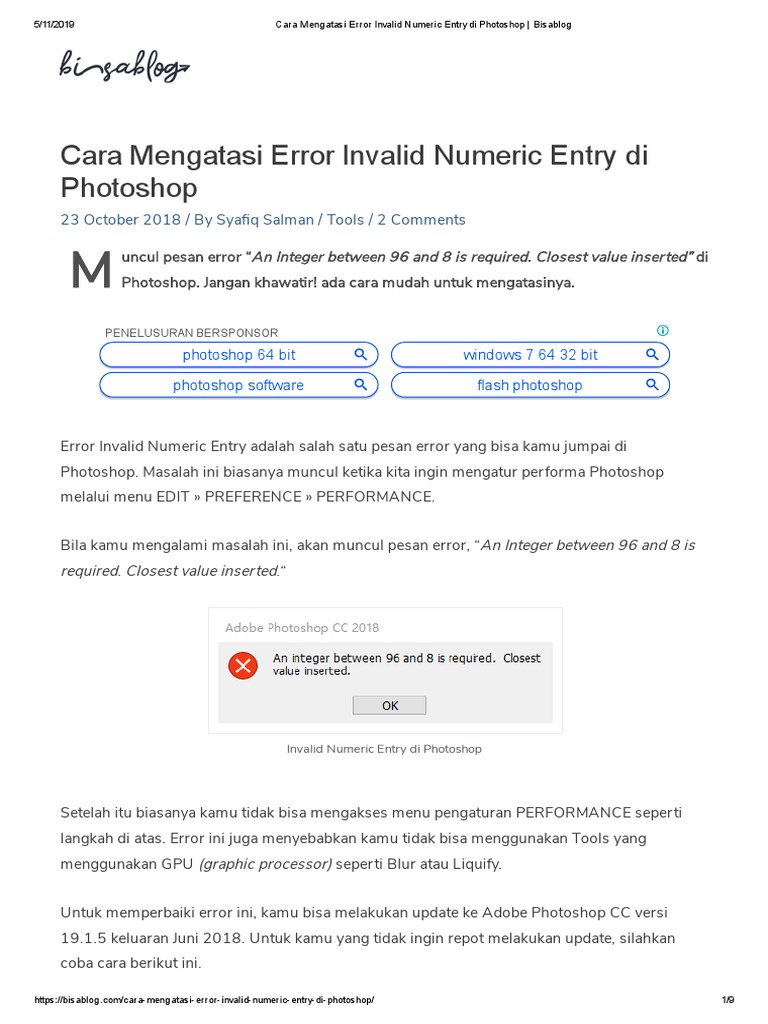 Cara Mengatasi Error Invalid Numeric Entry Di Photoshop - Bisablog PDF | PDF | Komputer