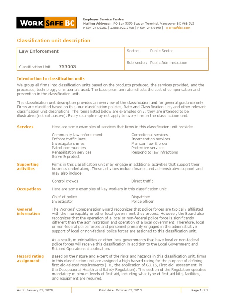 Classification Unit Description: Law Enforcement | PDF | Police ...