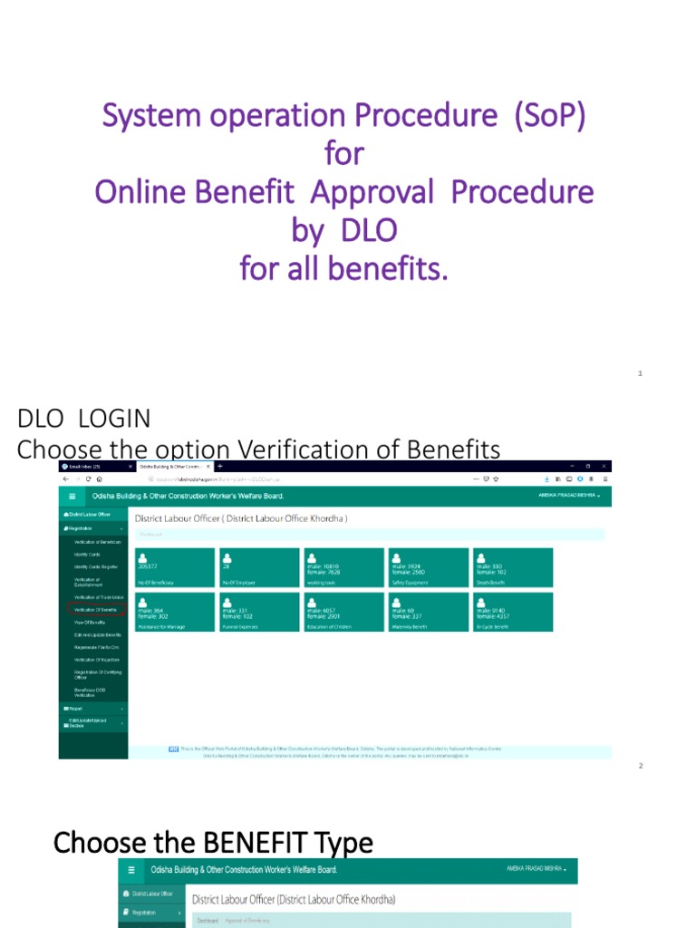 System Operation Procedure (Sop) For Online Benefit Approval Procedure ...