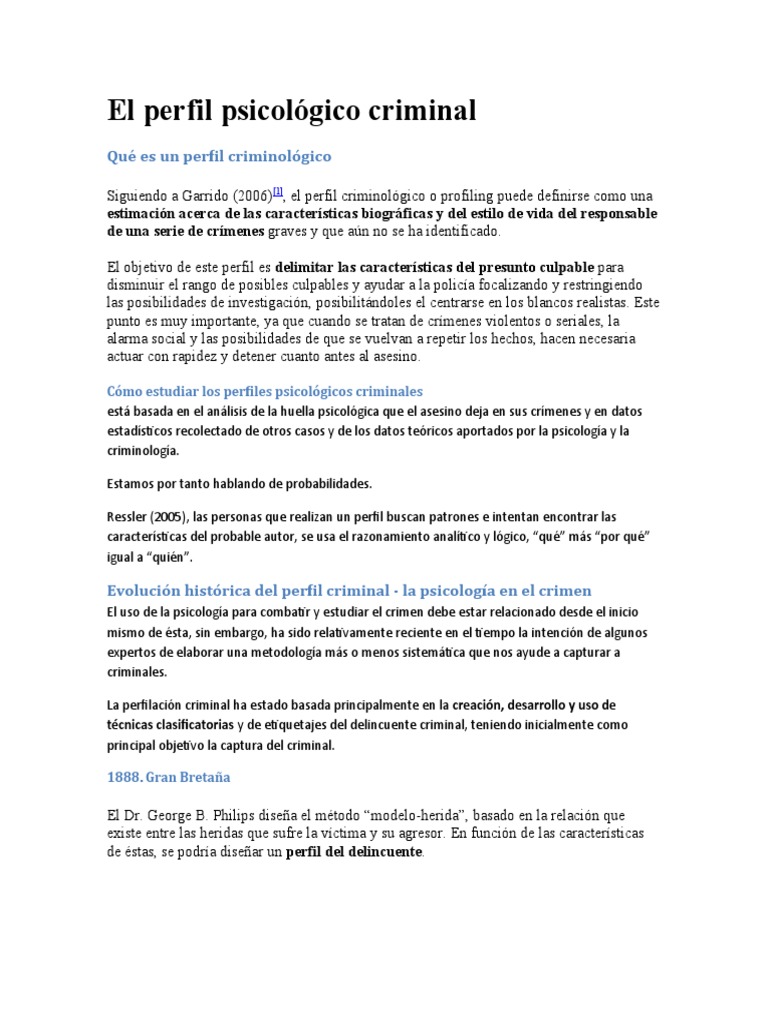 El Perfil Psicológico Criminal | PDF | Asesino en serie | Perfil del delincuente