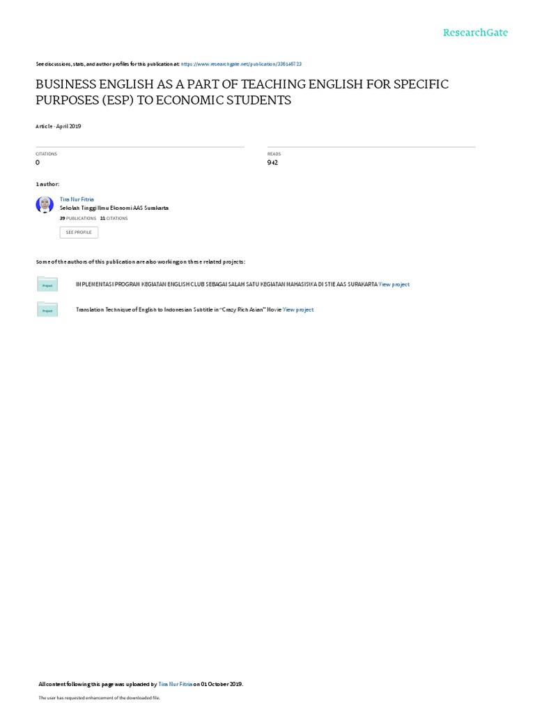 Business English As A Part of Teaching English For Specific Purposes ...