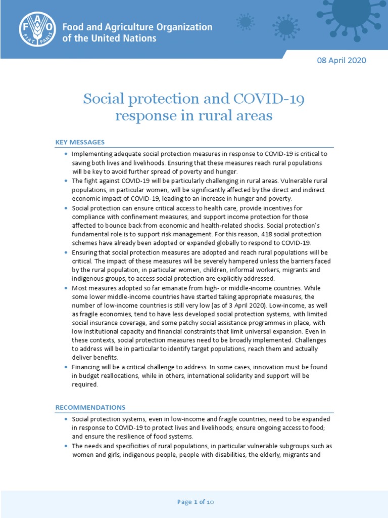 Social Protection and COVID-19 Response in Rural Areas: Key Messages ...