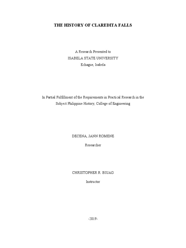 The History of Claredita Falls | PDF | Sampling (Statistics) | Science