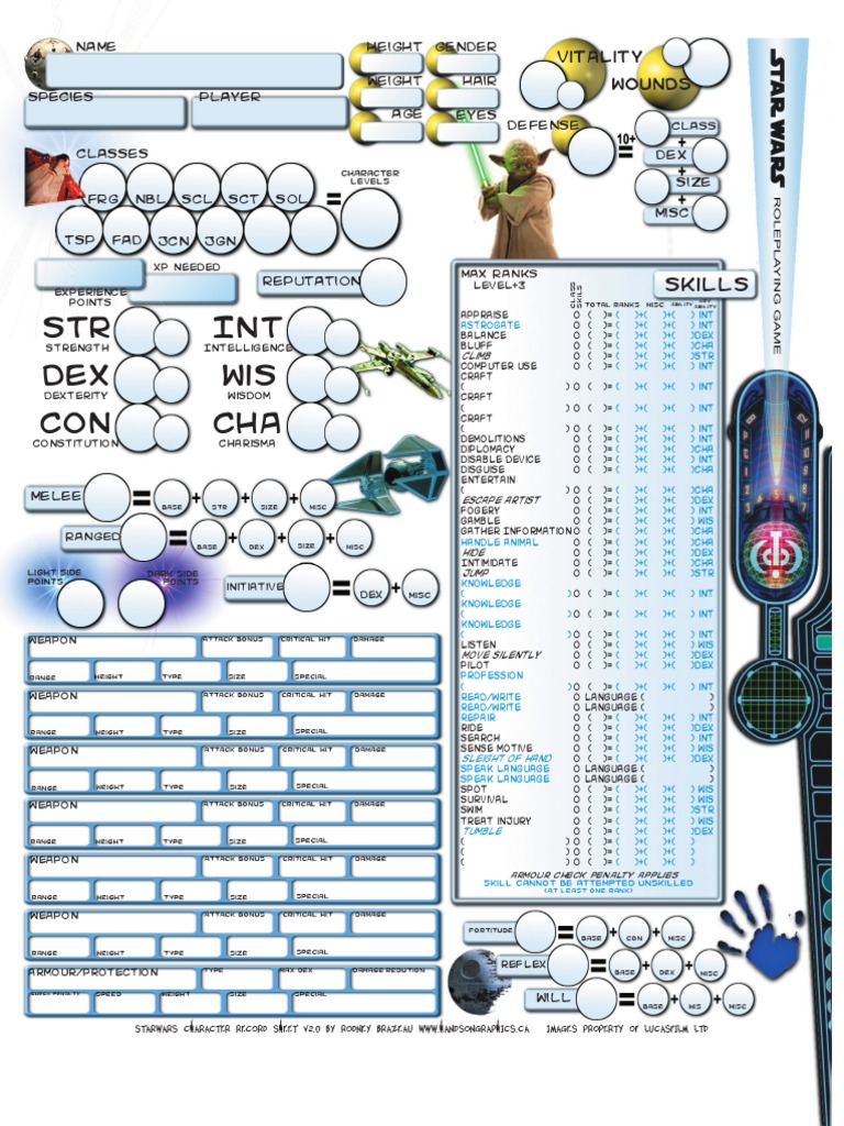 Star Wars 3e RPG - d20 - Super Custom Character Sheet | PDF | Leisure ...