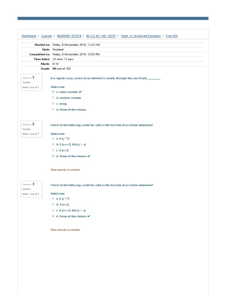 Javascript Functions Quiz 006 Pdf Array Data Structure Java Script 