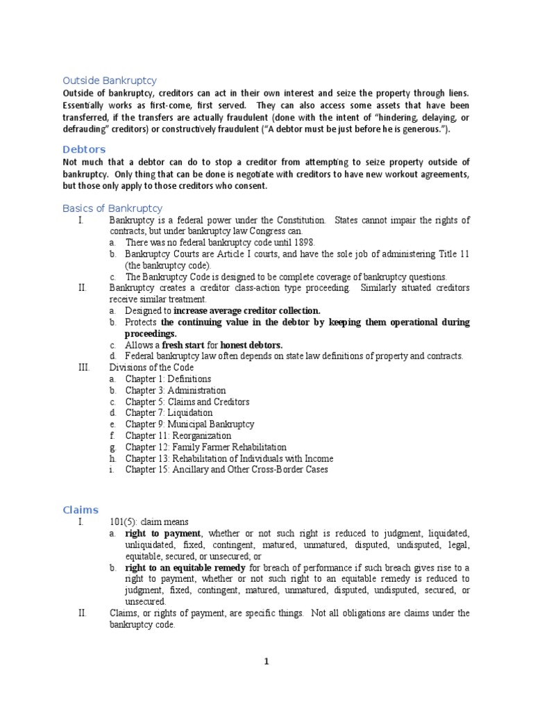 Bankruptcy Overview and Creditor Rights | PDF | Bankruptcy In The ...
