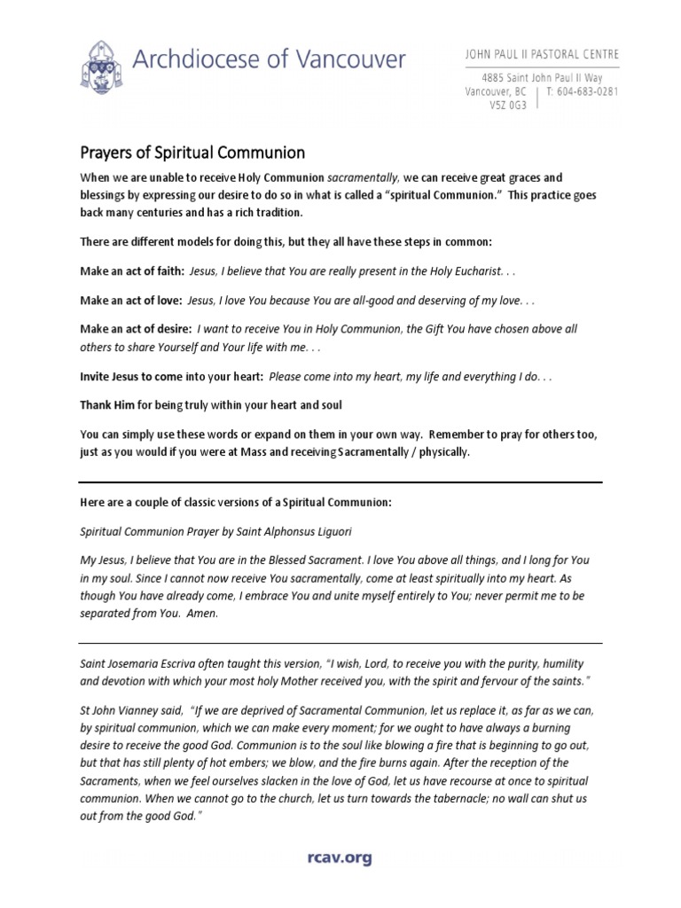 Spiritual Communion Prayer Guide | PDF