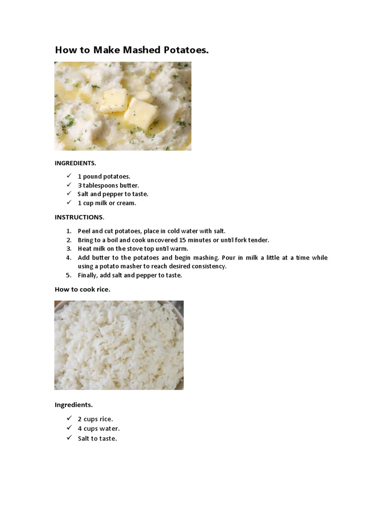 How To Make Mashed Potatoes | PDF | Cooking, Food & Wine
