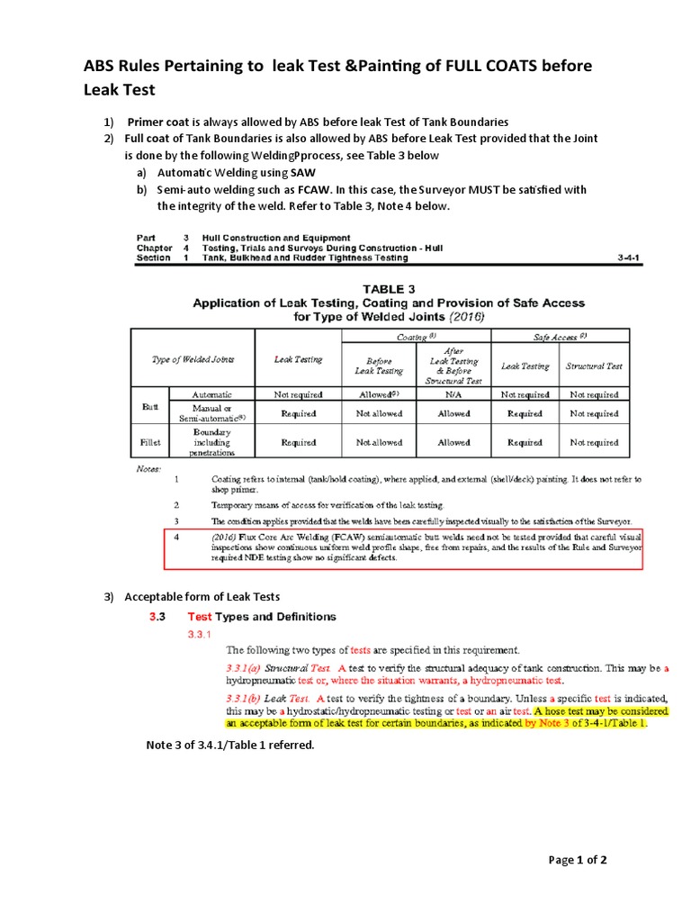 ABS Rules Pertaining To Leak Test | PDF