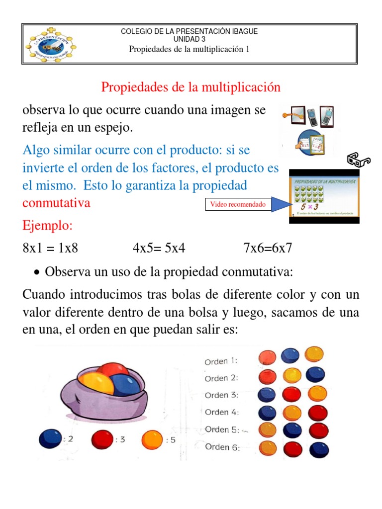 Propiedades de La Multiplicación 1 | PDF | Multiplicación | Enseñanza ...
