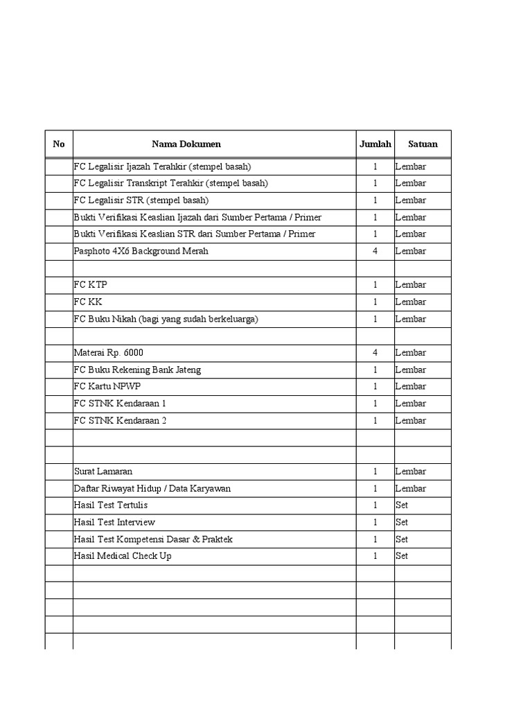 Checklist Berkas Dokumen Karyawan Baru | PDF