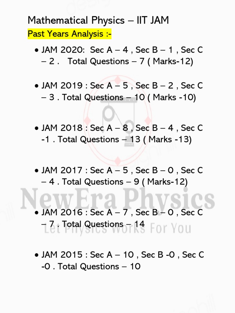 IIT JAM Mathematical Physics Past Years Analysis and Important Topics | PDF