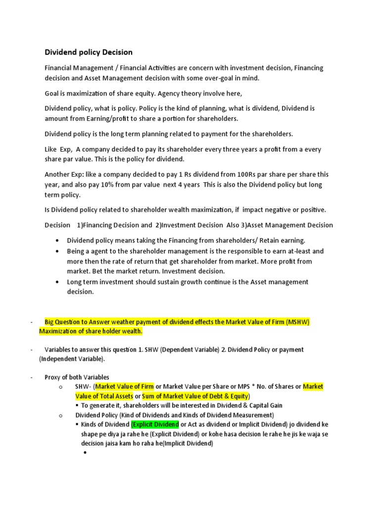 Divident Policy Notes | PDF | Dividend | Share Repurchase