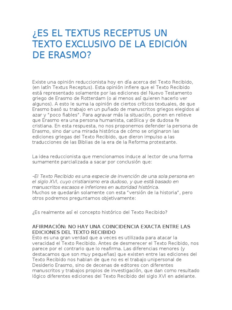 Es El Textus Receptus Un Texto Exclusivo de La Edición de Erasmo | PDF ...