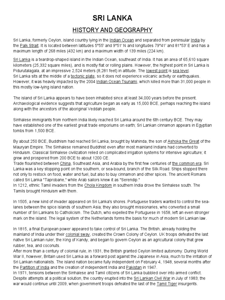 Sri Lanka: History and Geography | PDF | Sri Lanka | Reincarnation