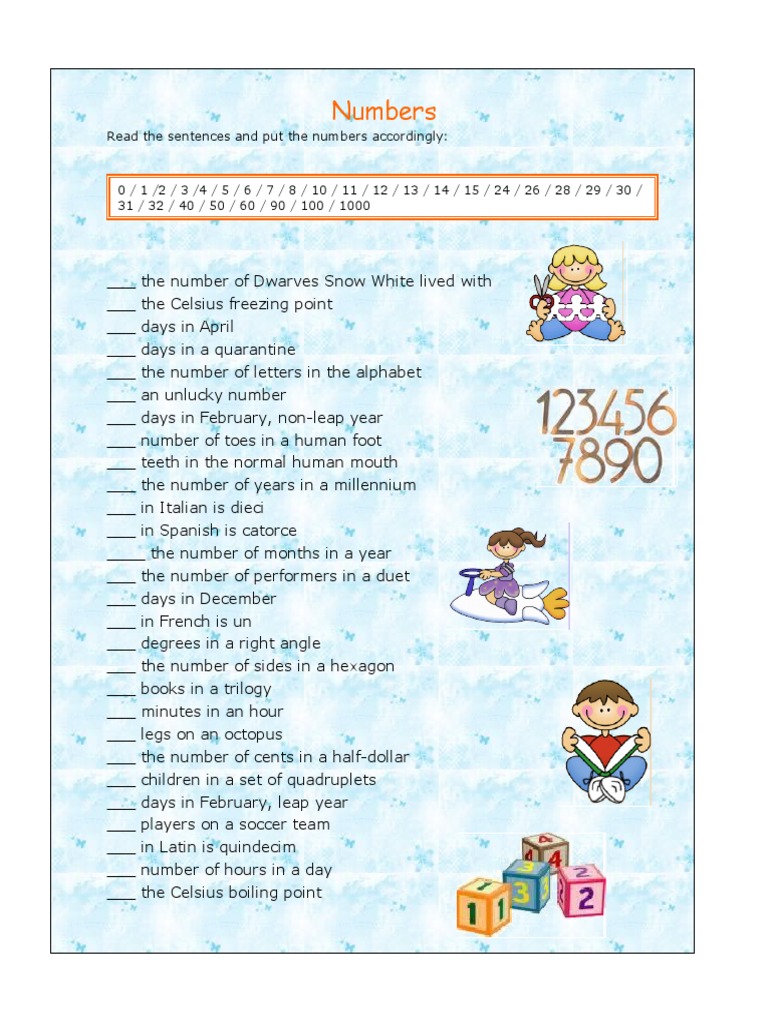 Numbers: Read The Sentences and Put The Numbers Accordingly | PDF