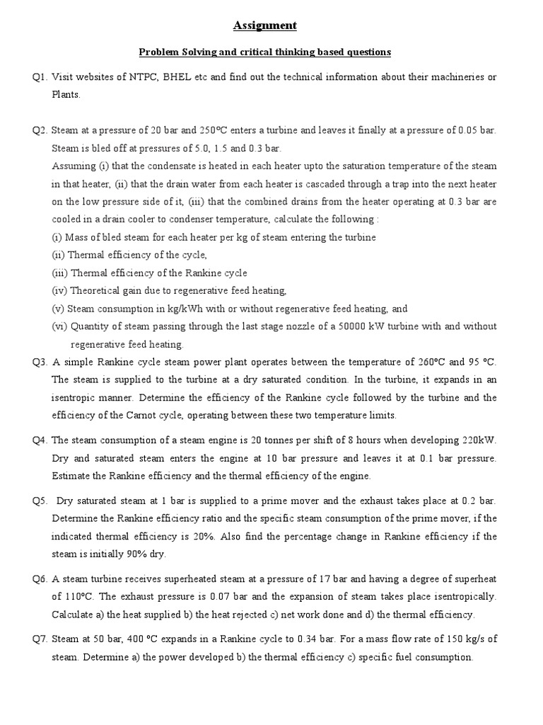 Assignment: Problem Solving and Critical Thinking Based Questions | PDF ...