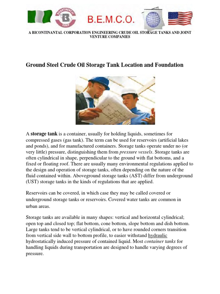 Ground Steel Crude Oil Storage Tank Location and Foundation | PDF ...