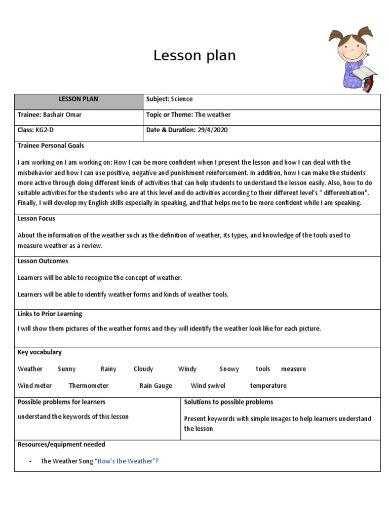 Lesson Plan: The Weather Song " | PDF | Educational Assessment ...