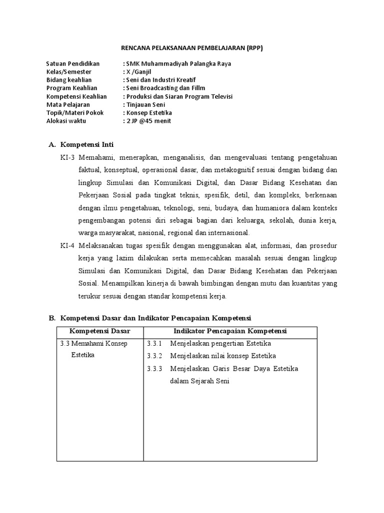 RPP Konsep Estetika | PDF