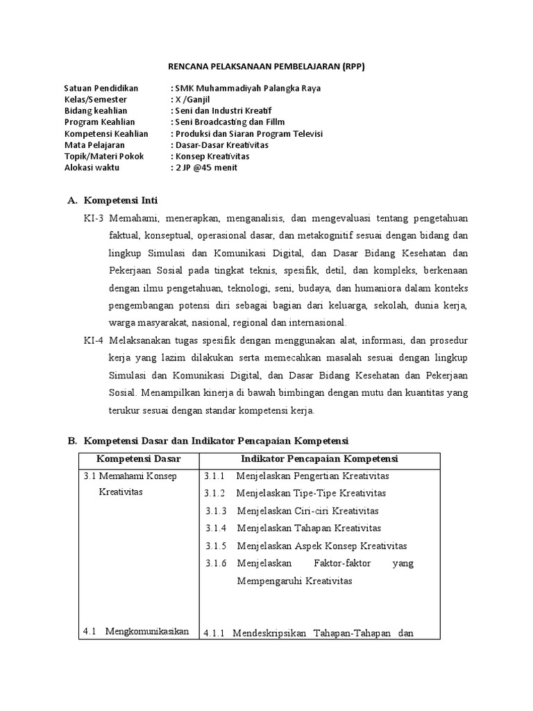 RPP Konsep Kreativitas | PDF | Karier & Perkembangan | Seni