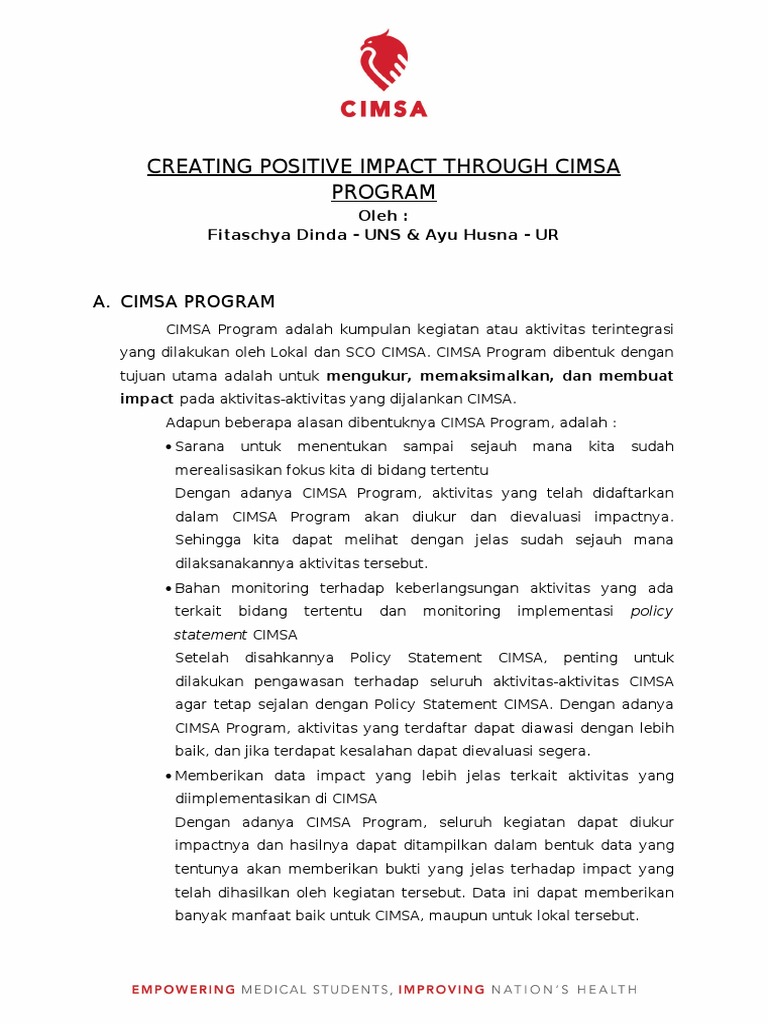 Modul Creating Positive Impact Through CIMSA Program | PDF