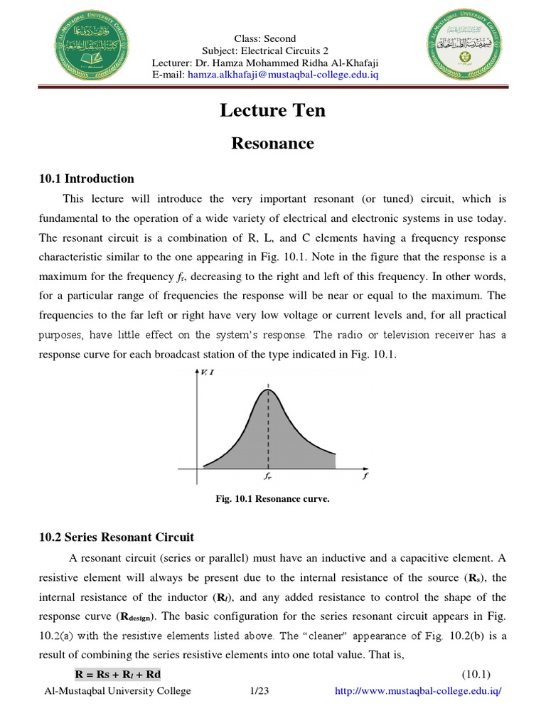 Lecture Ten: Resonance | Download Free PDF | Electrical Impedance | Electrical Network